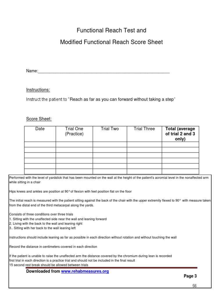 Functional Reach Test and Modified Functional | PDF