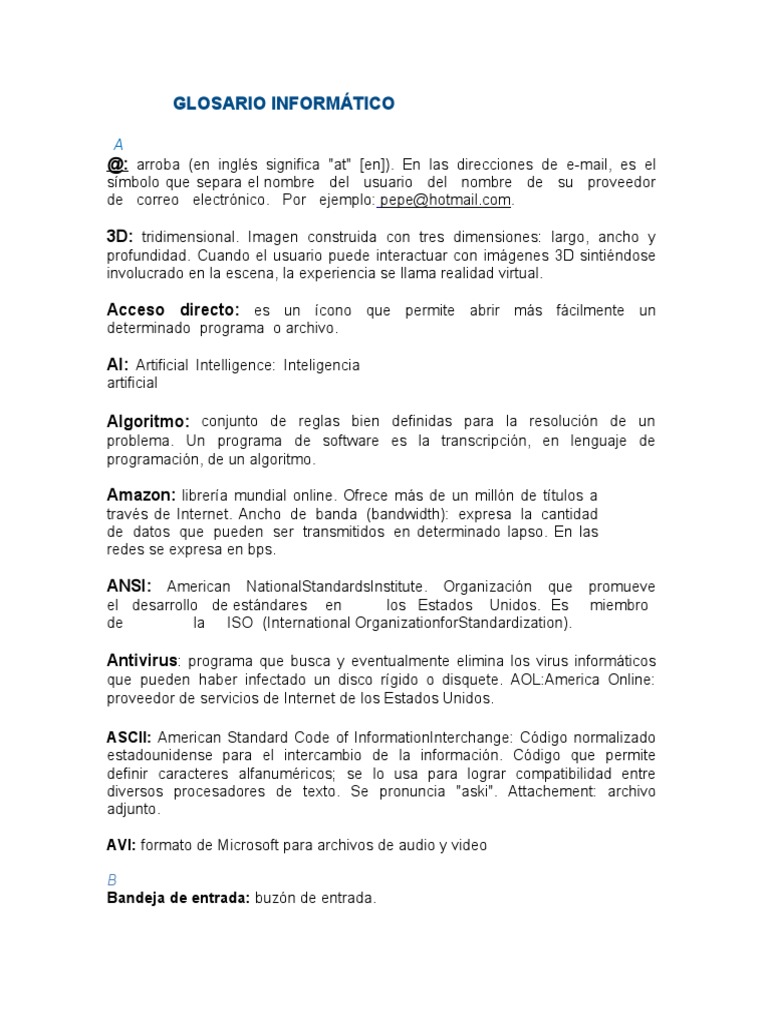 Glosario Informatico | PDF | Almacenamiento de datos de la computadora | Internet