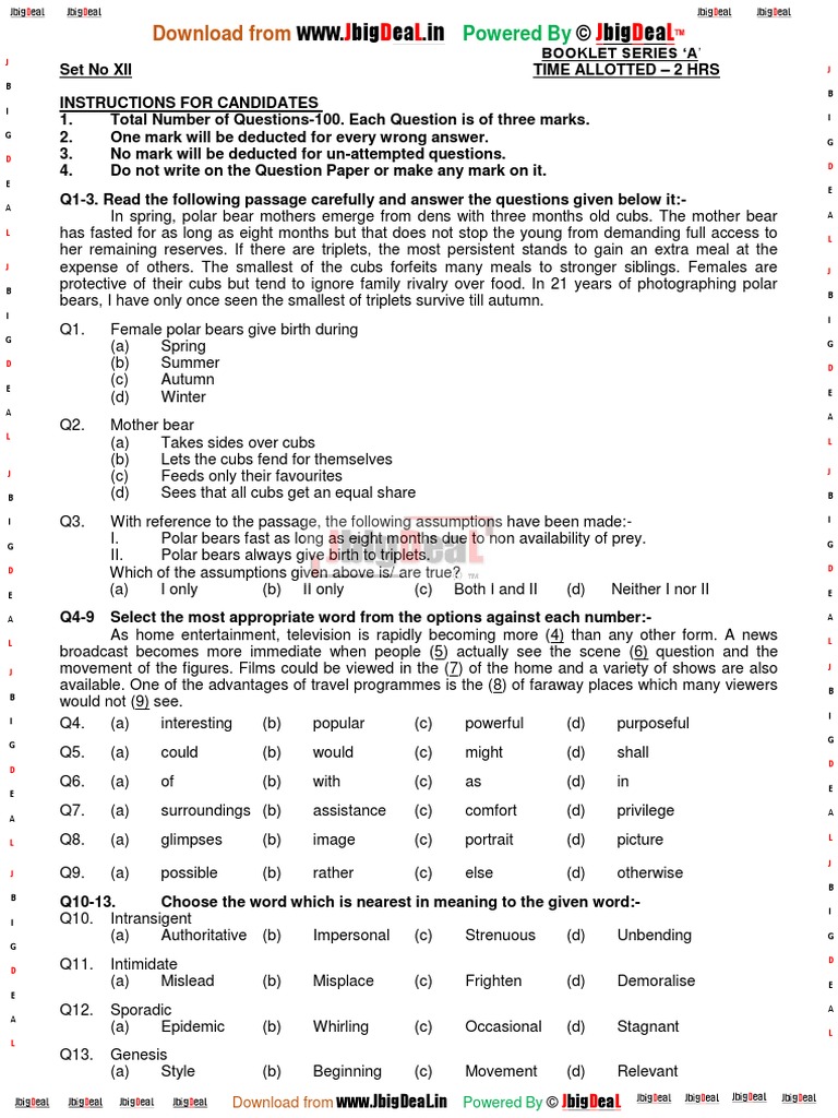AFCAT 2015 Question Paper Booklet Series A | PDF