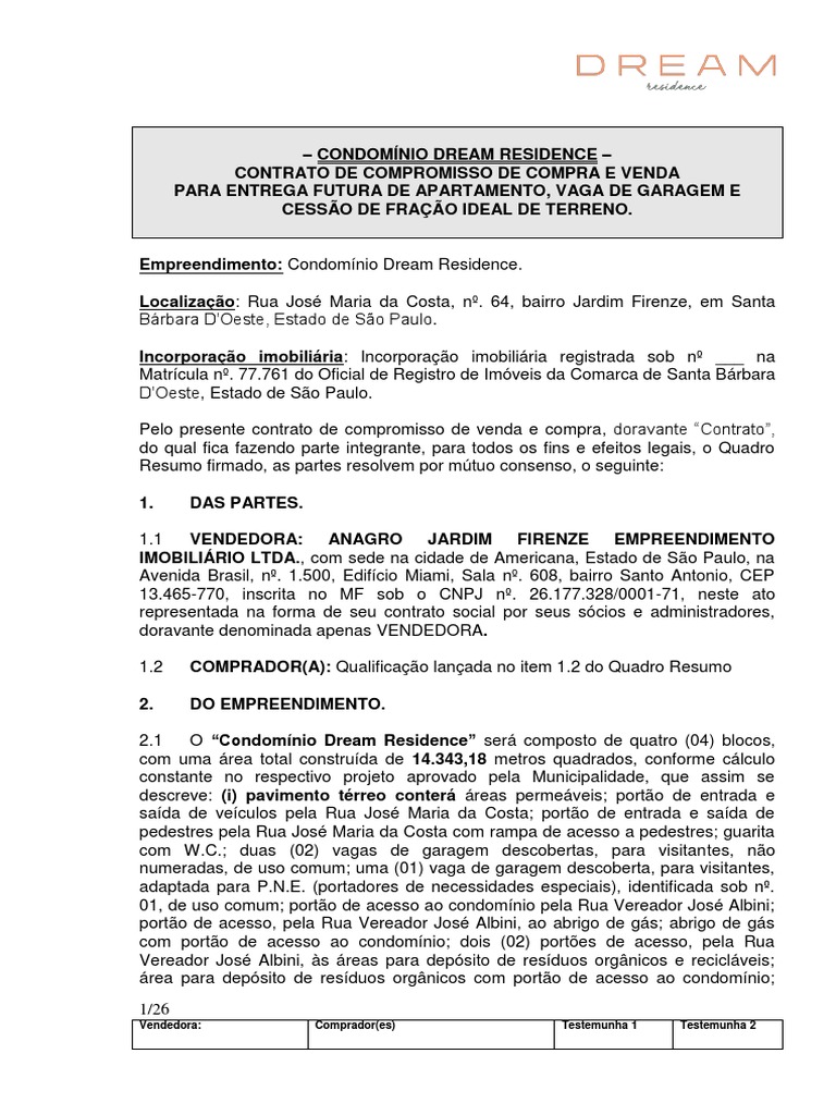 Contrato - Padrão - Compra e Venda - Dream - S9475 | PDF | Crédito ...