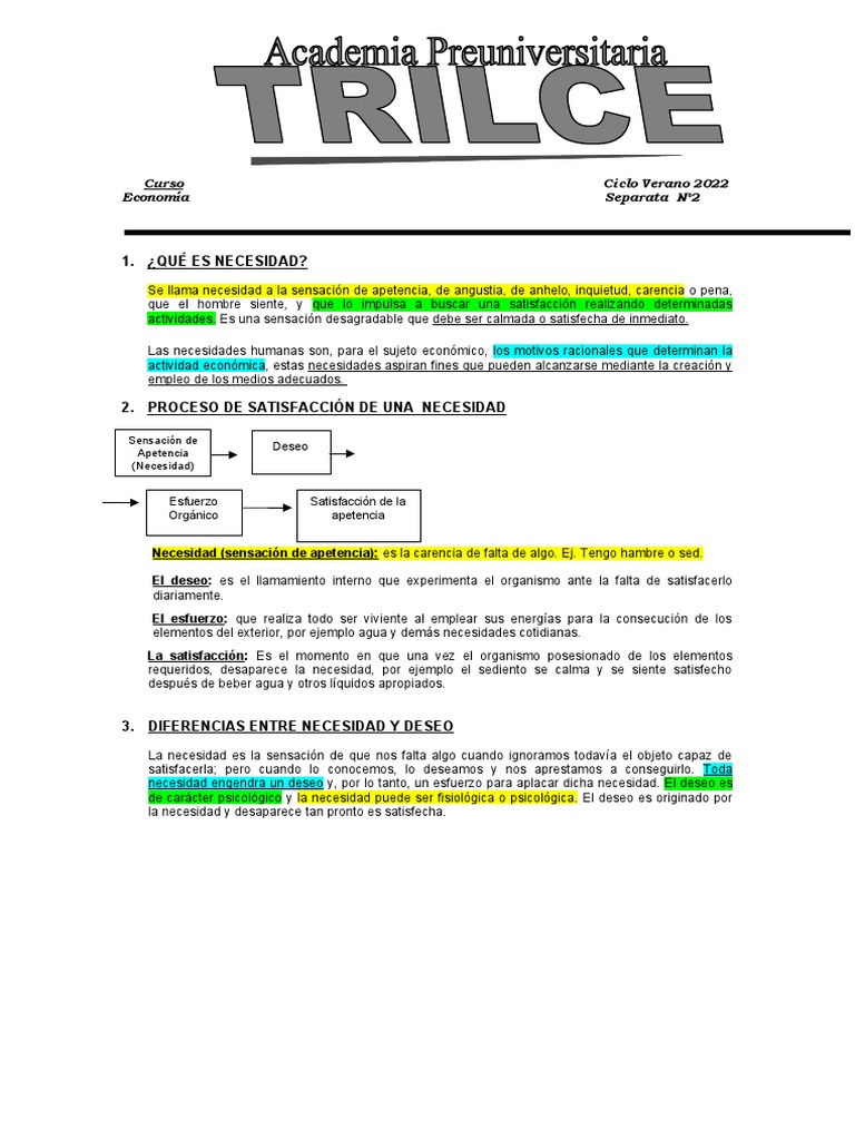 Separata N°2 Necesidades Bienes y Servicios | PDF | Bienes | Sicología