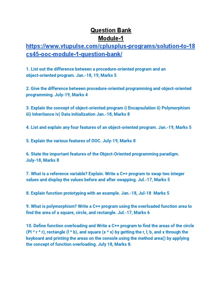 Question Bank 345 Mod Pdf Method Computer Programming Inheritance Object Oriented 