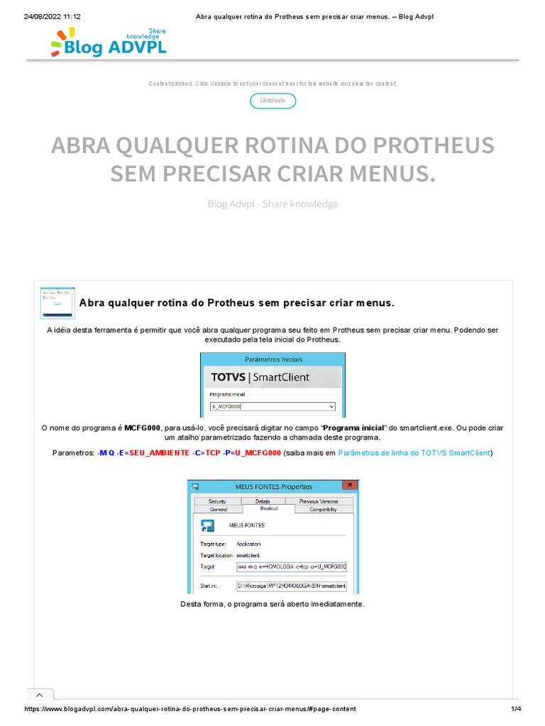 Abra Qualquer Rotina Do Protheus Sem Precisar Criar Menus. - Blog Advpl | Download grátis PDF ...