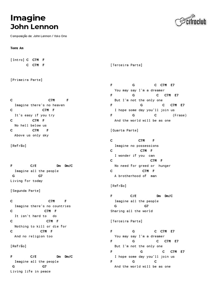 Imagine Chords and Lyrics by Lennon | PDF | Apple Records | John Lennon