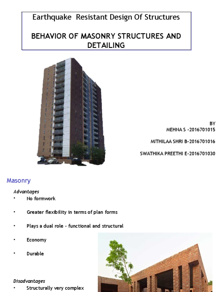 Earthquake Resistance in Masonry Design | PDF | Masonry | Mortar (Masonry)