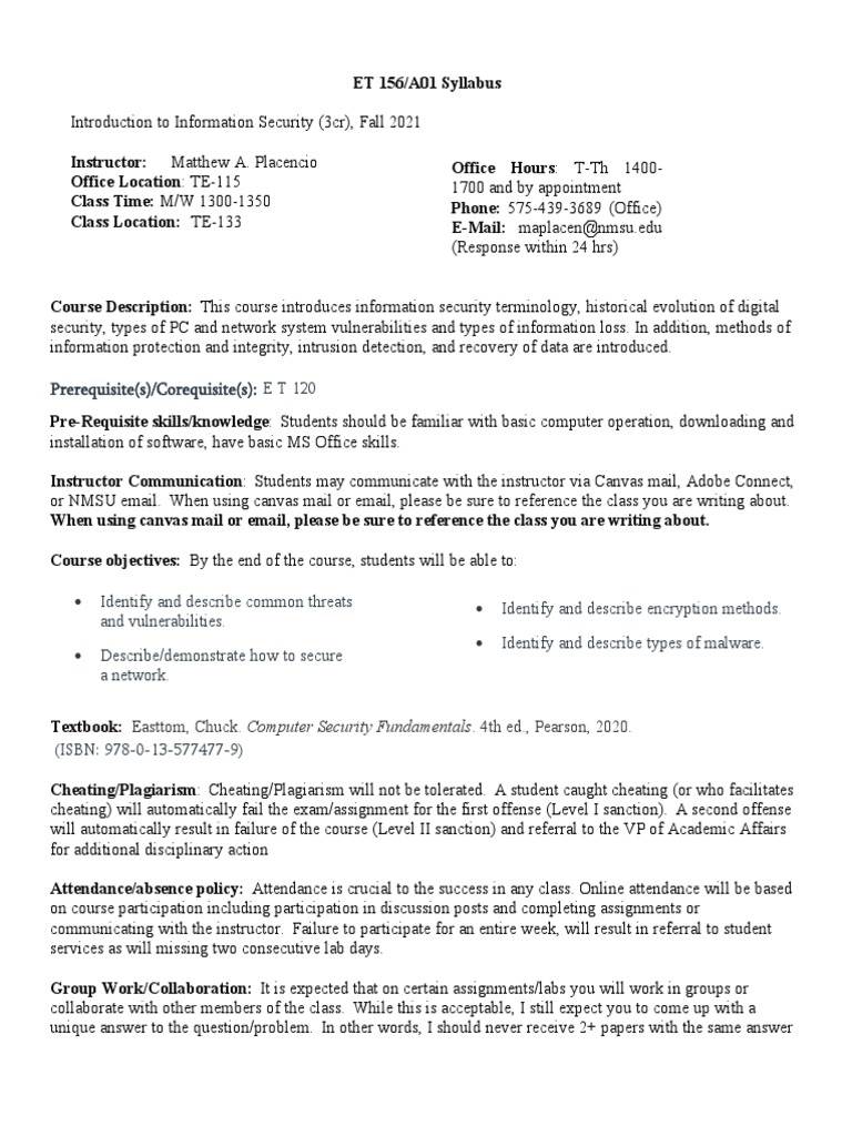 Easttom, Chuck. Computer Security Fundamentals. 4th Ed., Pearson, 2020 ...