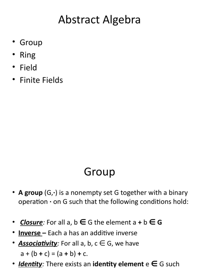 Abstract Algebra Basics | PDF | Group (Mathematics) | Field (Mathematics)