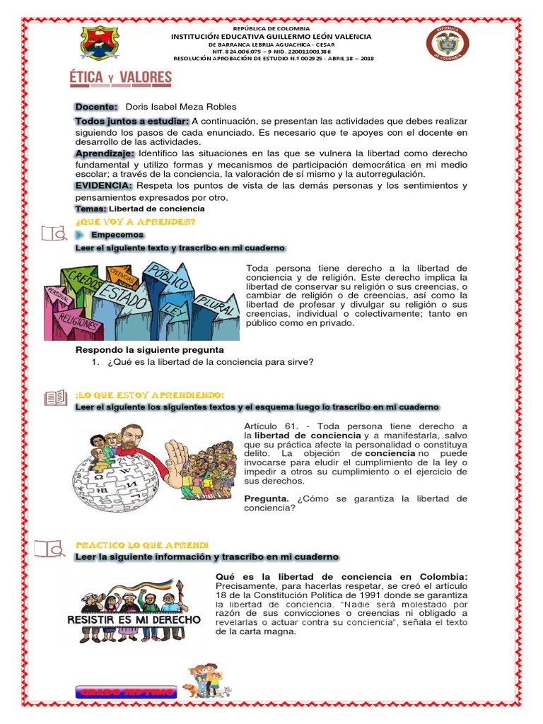 Actividad Semana 7 Grado Septimo Etica y Valores | PDF | Objetor de ...