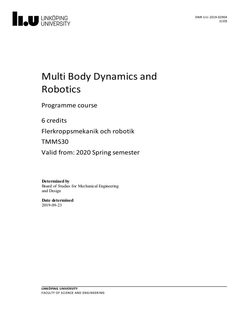 Multi Body Dynamics and Robotics Course | PDF | Kinematics | Mechanical ...
