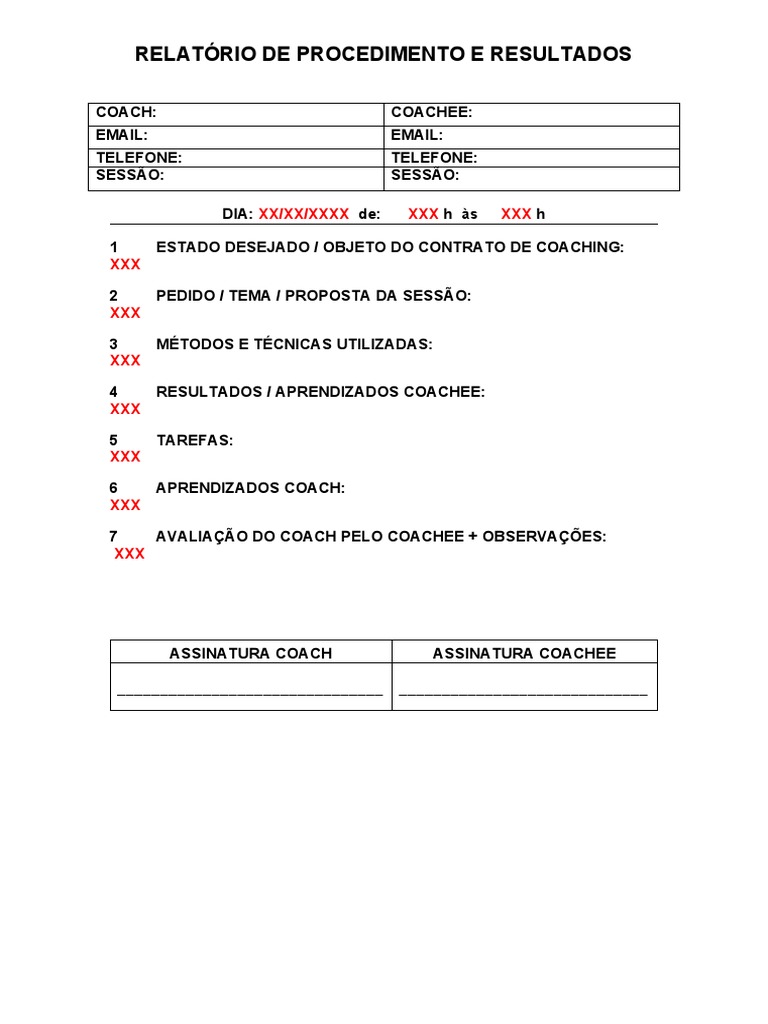 Relatório de Procedimento e Resultados - Editável | PDF