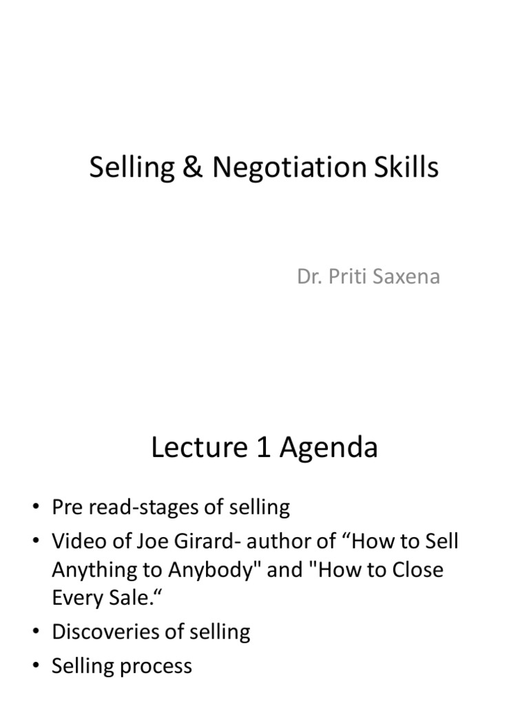 Selling & Negotiation Skills-PPT1 | Download Free PDF | Negotiation | Sales
