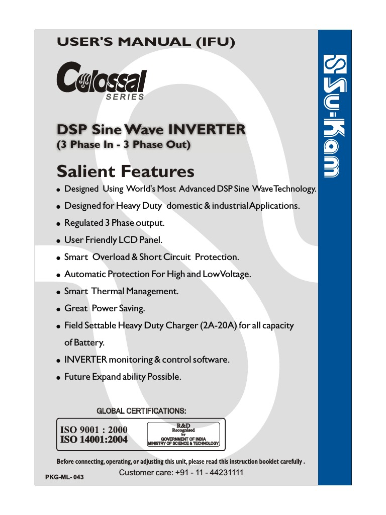 DSP Sine Wave Inv Manual Colossal Series | PDF | Power Inverter | Mains Electricity