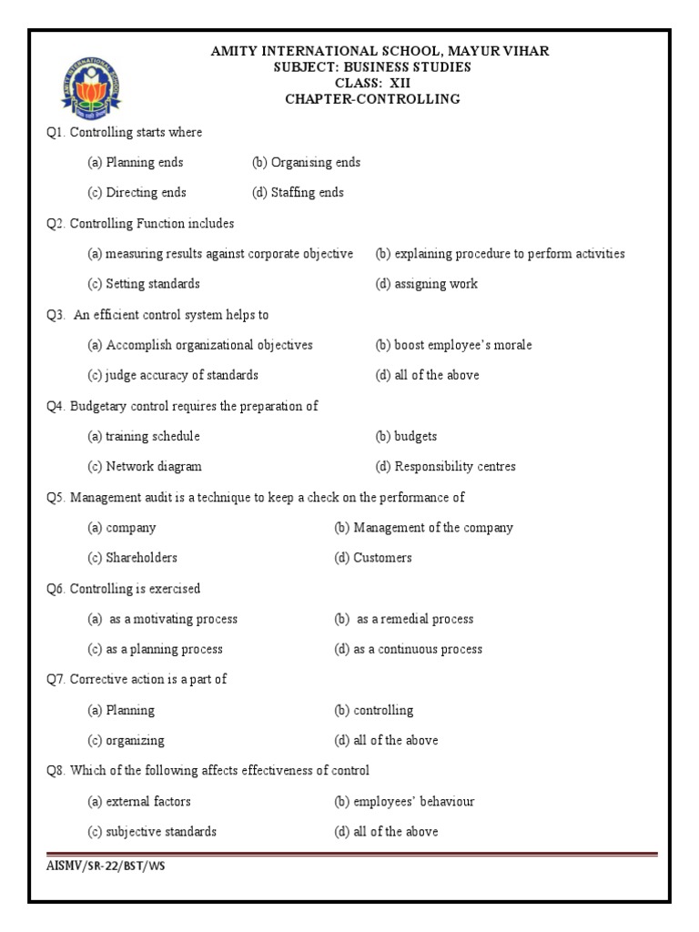 Controlling (MCQ'S) | PDF | Business | Economies