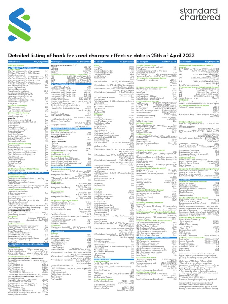 BW Tariff Guide | PDF | Cheque | Transaction Account