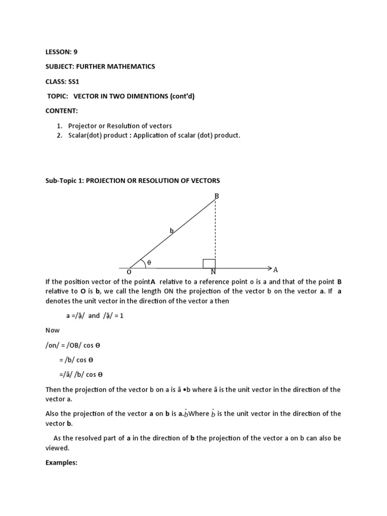 Ss 1 Further Mathematics Lesson 9 | PDF | Euclidean Vector | Physics