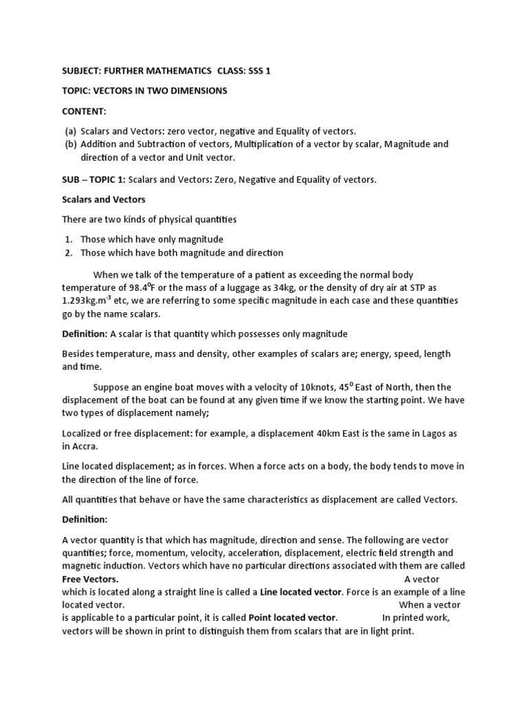 Ss 1 Further Mathematics Vectors Lesson 7 | Download Free PDF ...