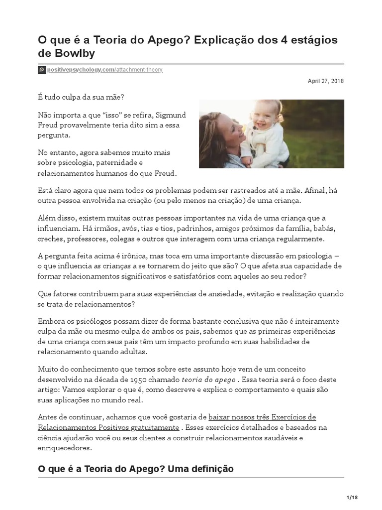 A Teoria do Apego de Bowlby e Ainsworth: Uma Visão Geral dos Principais Conceitos e Pesquisas ...