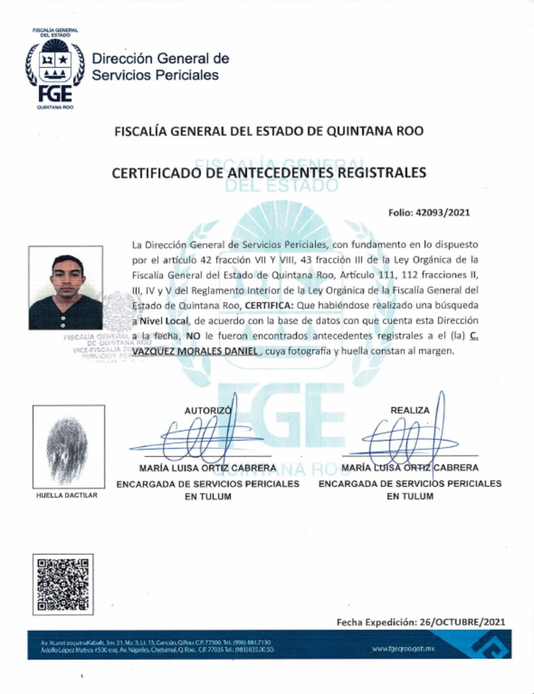 ANTECEDENTES NO PENALES Quintana Roo | PDF