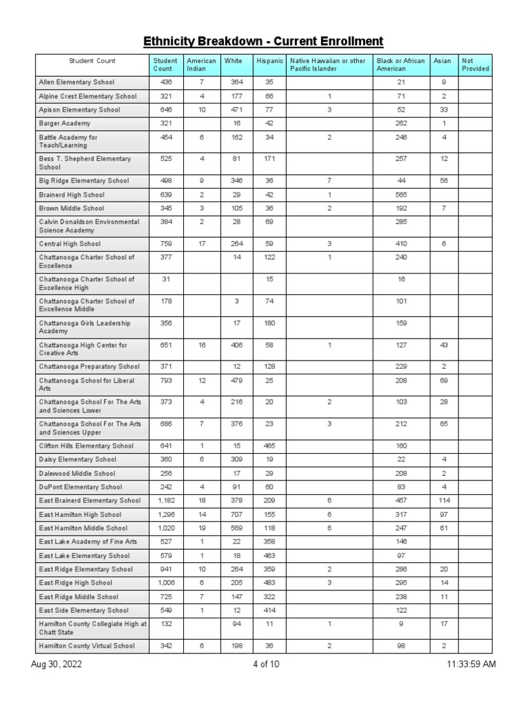 District - Demographic Breakdown by School - Current Enrollment | PDF ...