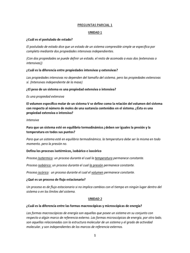 Preguntas y Respuestas Parcial 1 | PDF | Calor | Temperatura