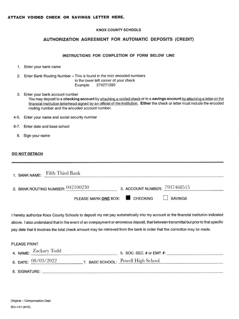 Direct Deposit Form | PDF