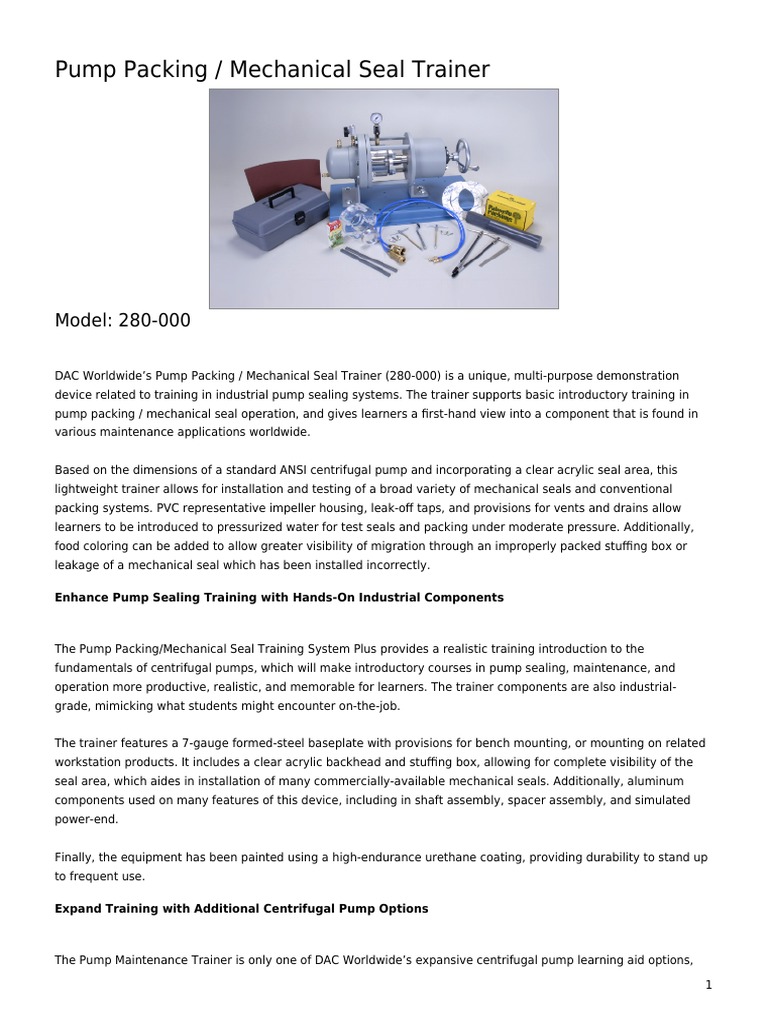 Pump Packing - Mechanical Seal Training System - Hands-On Training | PDF | Pump | Pipe (Fluid ...