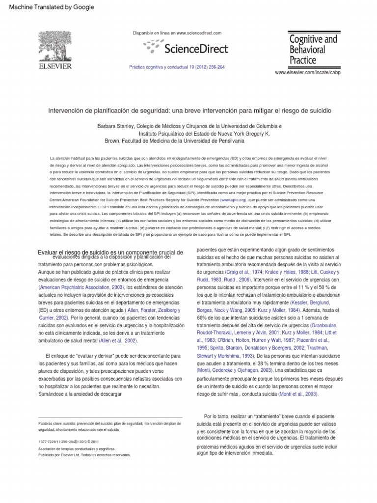Safety Planning Intervention | PDF | Suicidio | Terapia de conducta ...