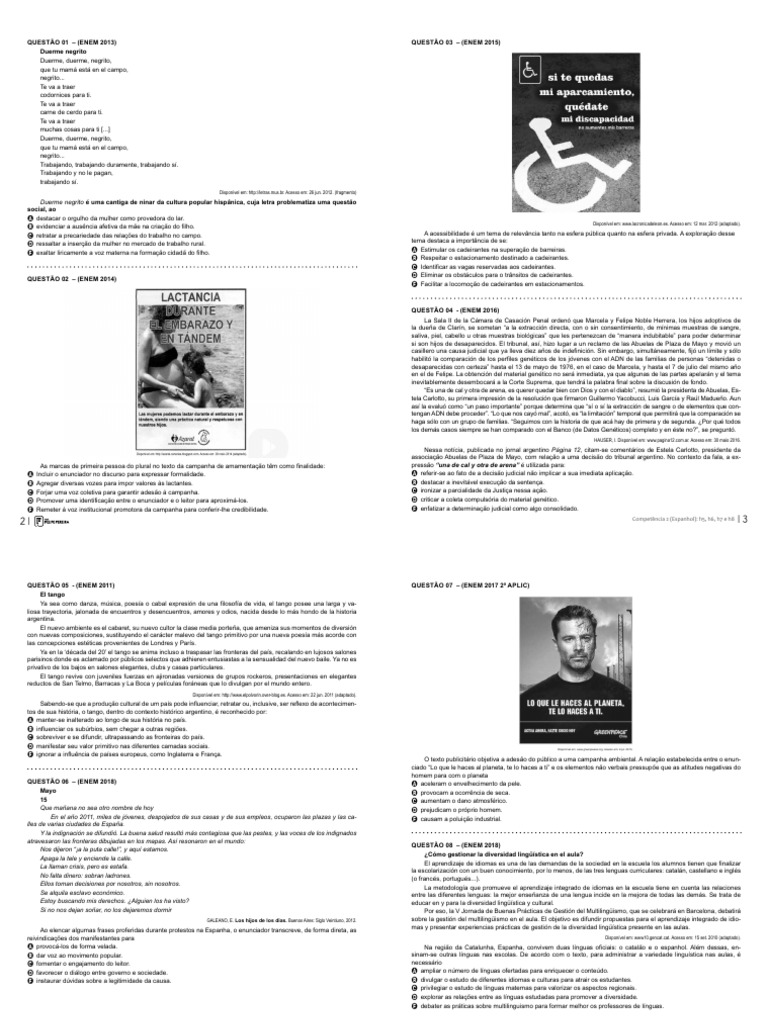 Lista de Questões C2 (Espanhol) | PDF