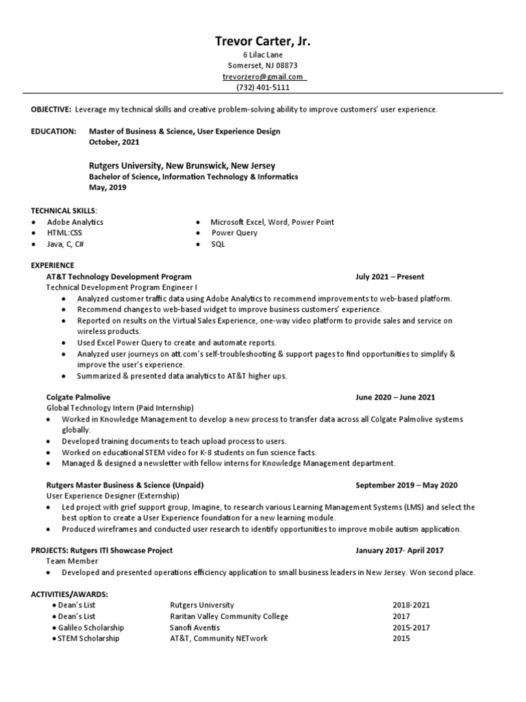 Trevor Carter Resume 2022 | PDF | Internship | Job Hunting
