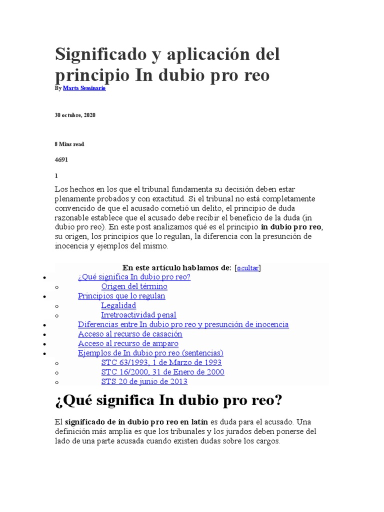 Significado y Ejemplos de In Dubio Pro Reo | PDF | Derecho penal ...