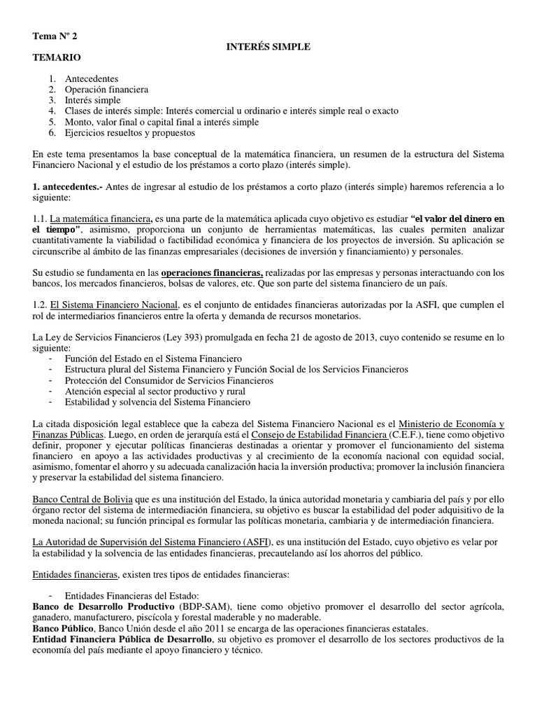 Tema 2 Interes Simple | PDF | Bancos | Interés