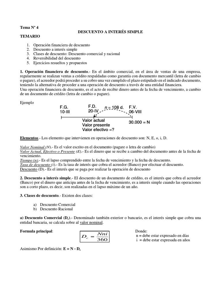 Tema 4 Descuento A Is | PDF | Bancos | Interés
