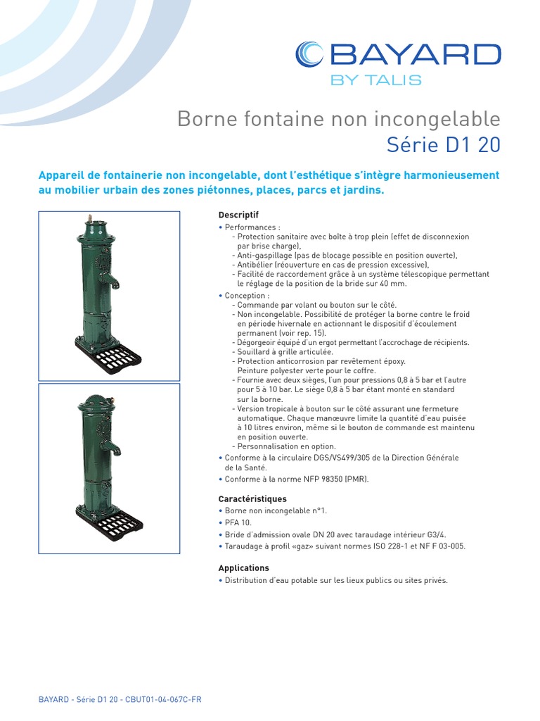 Borne Fontaine Bayard Non Incongelable | PDF | Matériaux | Génie du ...