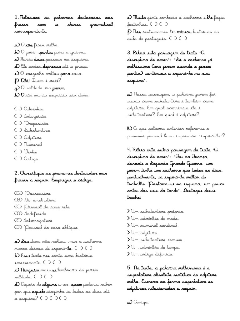 Classe Gramatical 7 Ano | PDF | Pronome | Classe gramatical