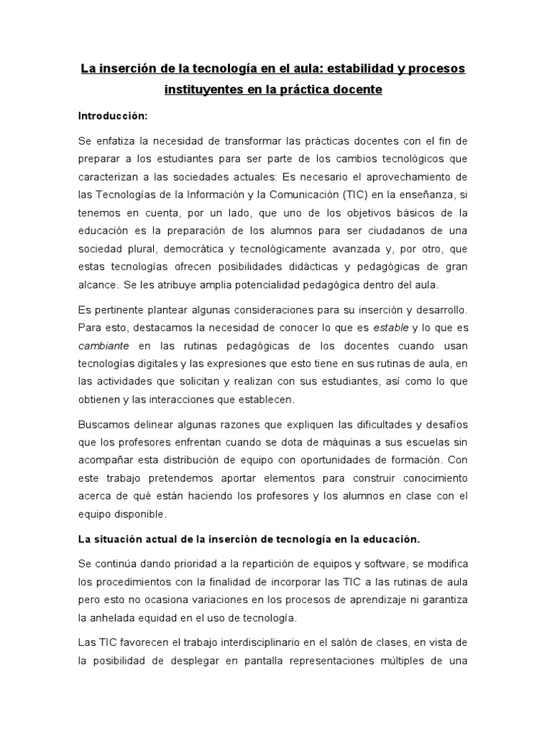 La Insercion de Las Tic en El Aula | PDF | Método de enseñanza | Salón ... La Insercion de Las Tic en El Aula | PDF | Método de enseñanza | Salón ...