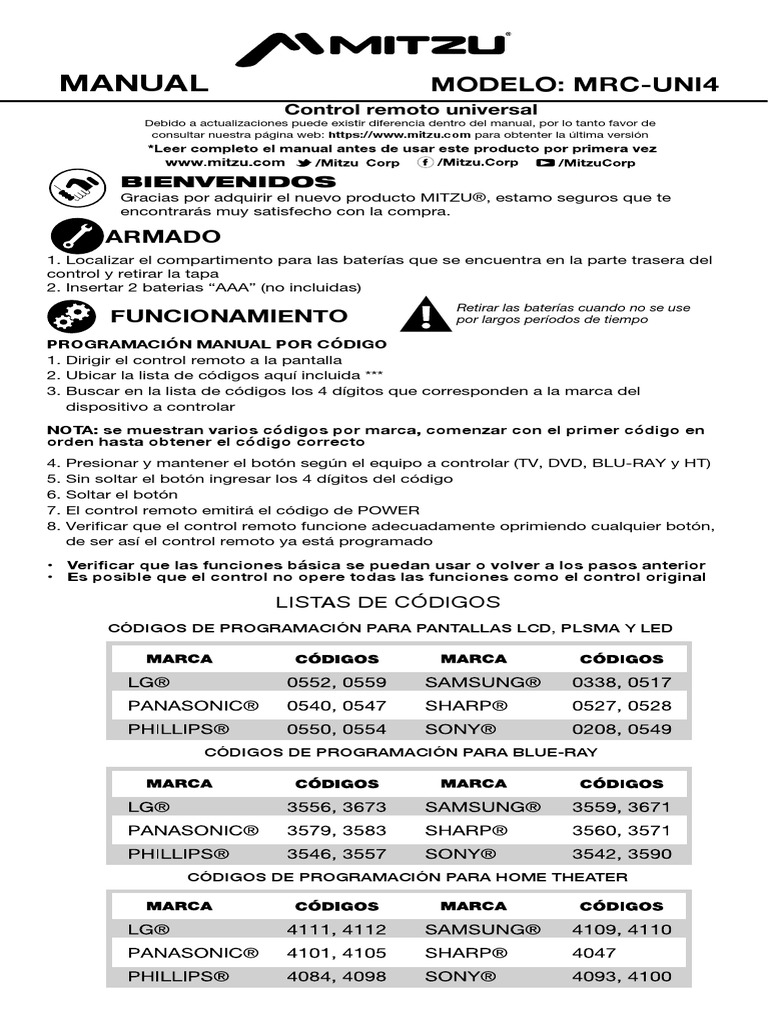 Mrc-Uni4 Manual Web | PDF | Control remoto
