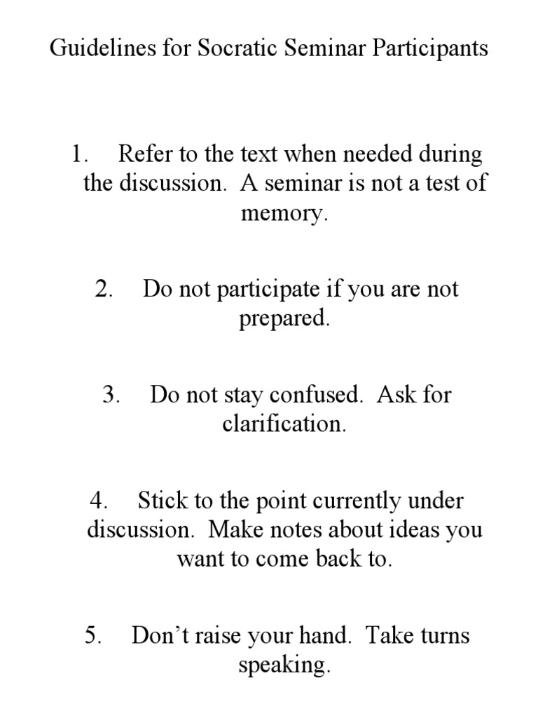 Guidelines For Socratic Seminar Participants | PDF | Self-Improvement