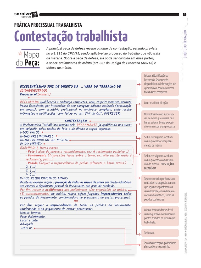 Mapa - PEÇA - CONTESTAÇÃO - DIR PROCESSUAL DO TRABALHO | Download ...