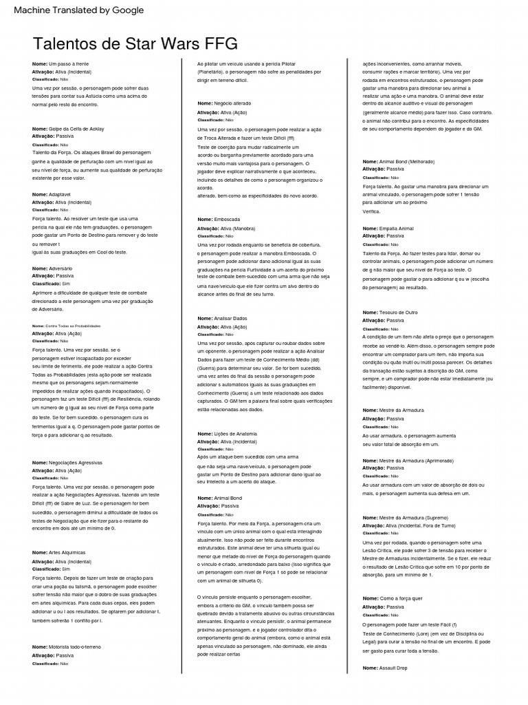 Star Wars FFG Talents Master | PDF | Massa