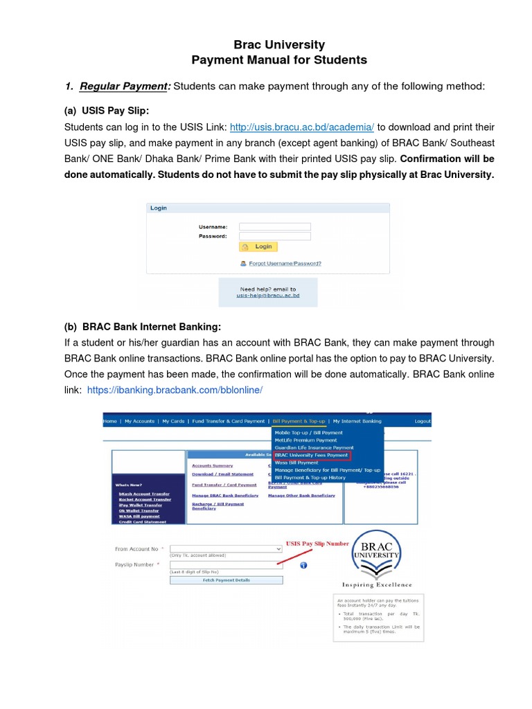 Brac University Student Payment Guide | PDF