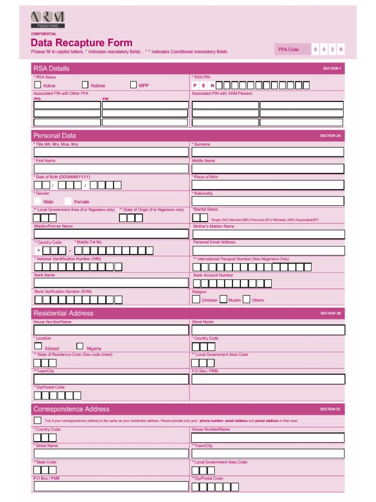 ARM pension Data Recapture Form | PDF