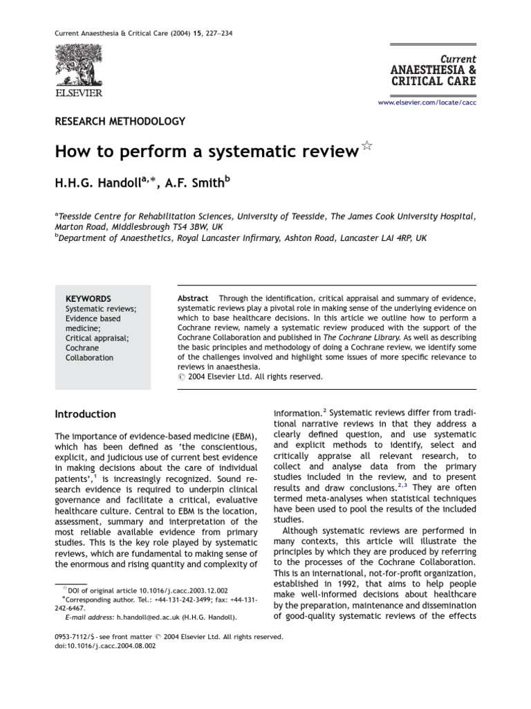 How To Perform A Systematic Review | PDF | Systematic Review | Evidence Based Medicine