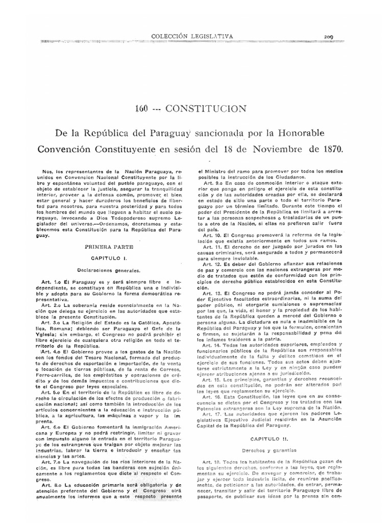 Constitución Del Paraguay de 1870 | PDF