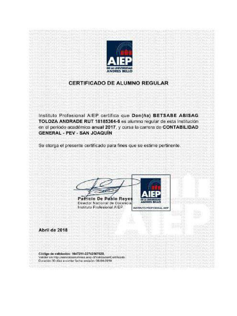 Certificado de Alumno Regular 1 | PDF