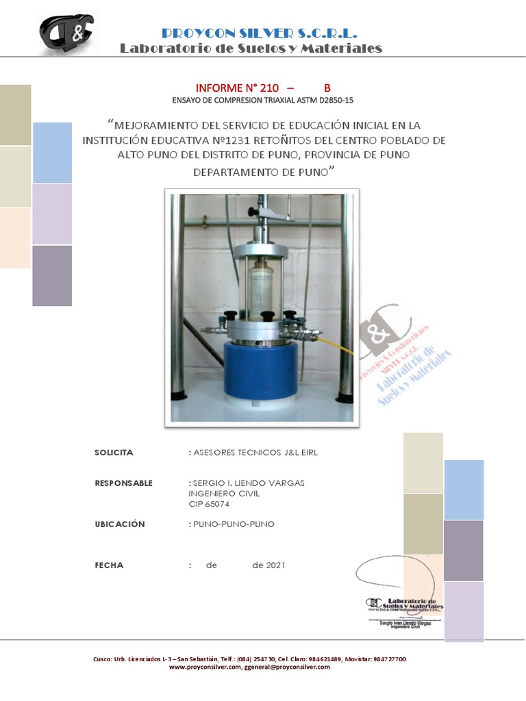 Ensayo Triaxial ASTM D2850-15 en Puno | PDF