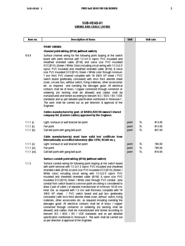 PWD Schedule EM SUB-HEAD-1 New | PDF | Electrical Wiring | Electrical ...