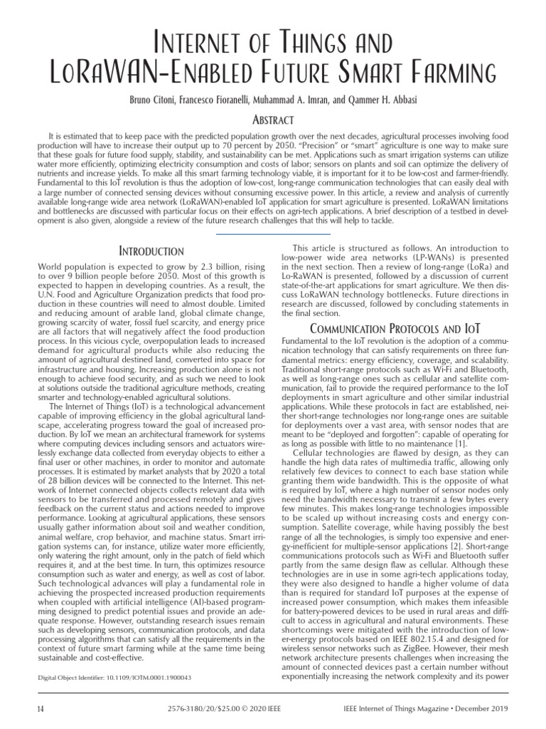 Internet of Things and LoRaWAN-Enabled Future Smart Farming | PDF | Internet Of Things ...