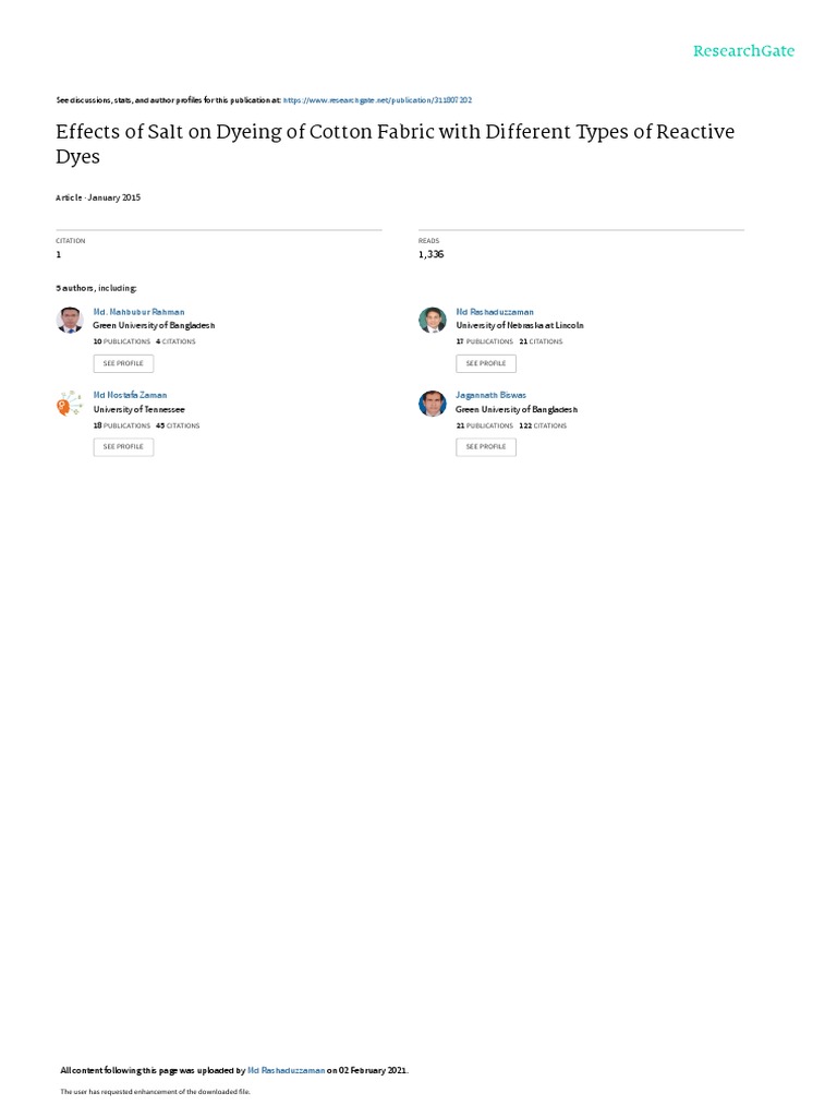 Effects of Salt On Dyeing of Cotton Fabric With Different Types of Reactive Dyes | PDF | Dyeing ...