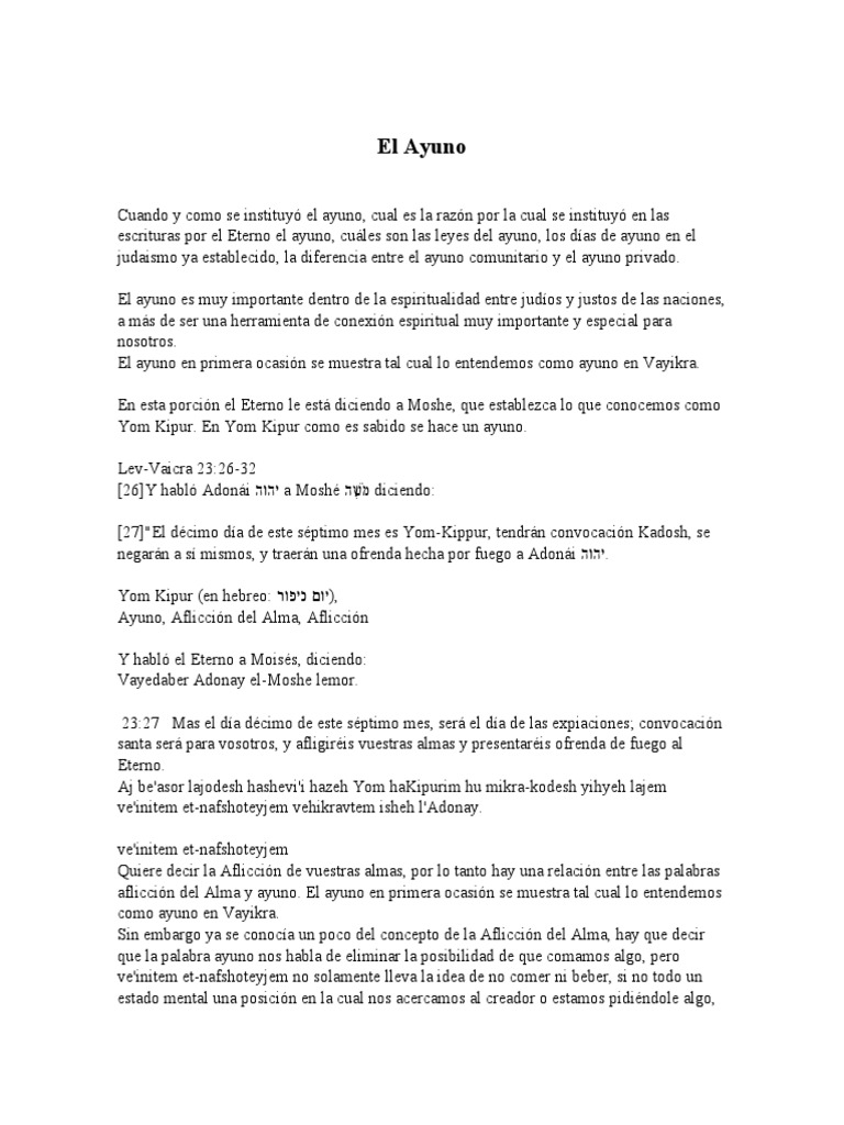 El Ayuno | PDF | Yom Kippur | Rápido