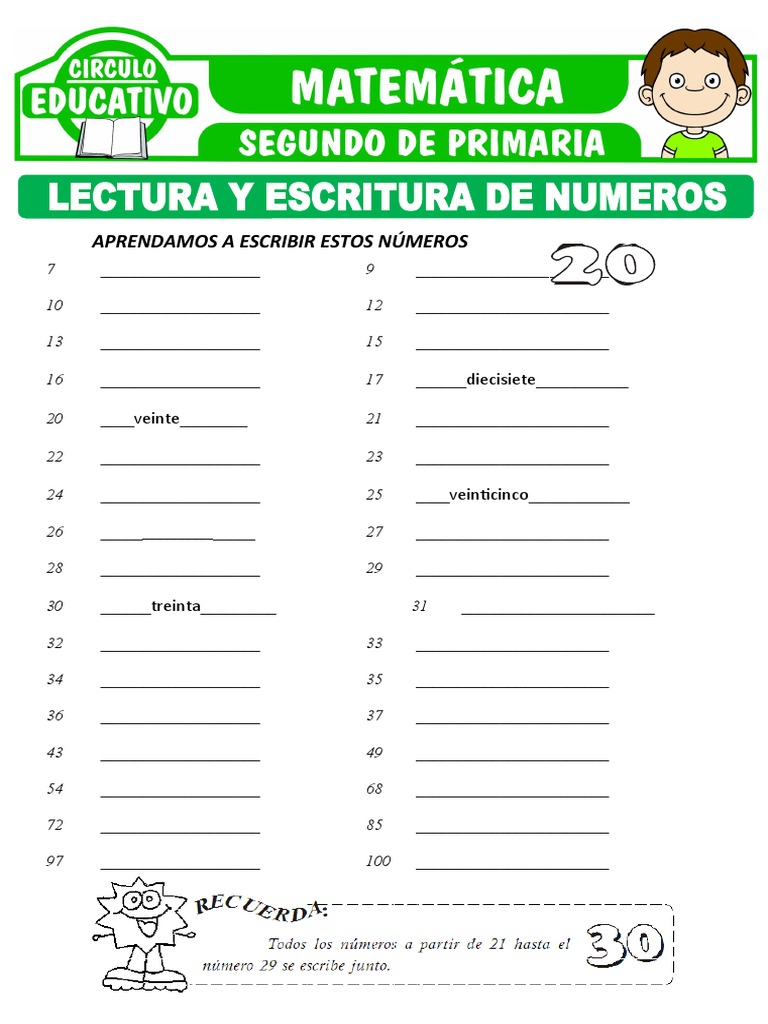 Lectura y Escritura de Numeros para Segundo de Primaria | PDF